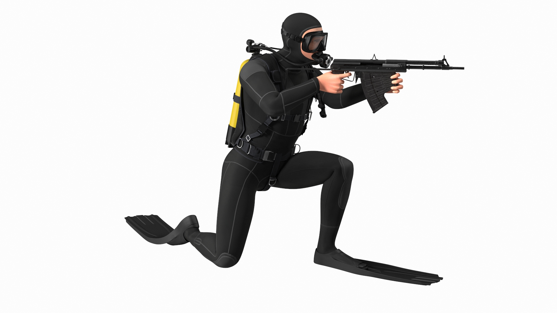 3D Combat Swimmer with Underwater Rifle APS Rigged for Cinema 4D ...