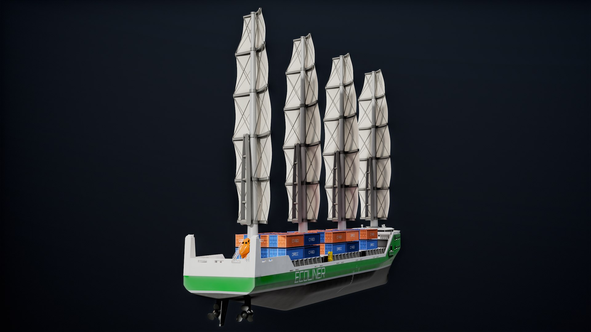 3D model Ecoliner Futuristic Container Ship Green PBR - TurboSquid 2079320