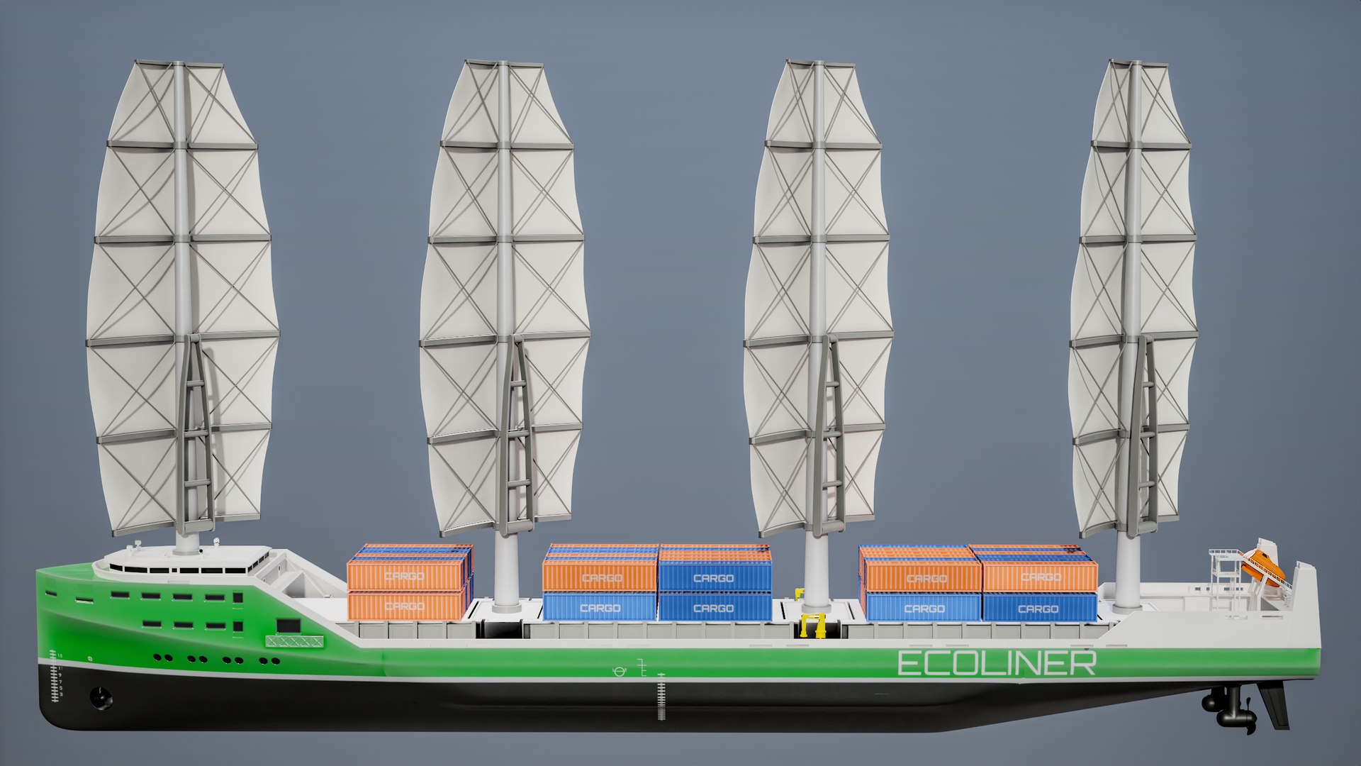 3D model Ecoliner Futuristic Container Ship Green PBR - TurboSquid 2079320