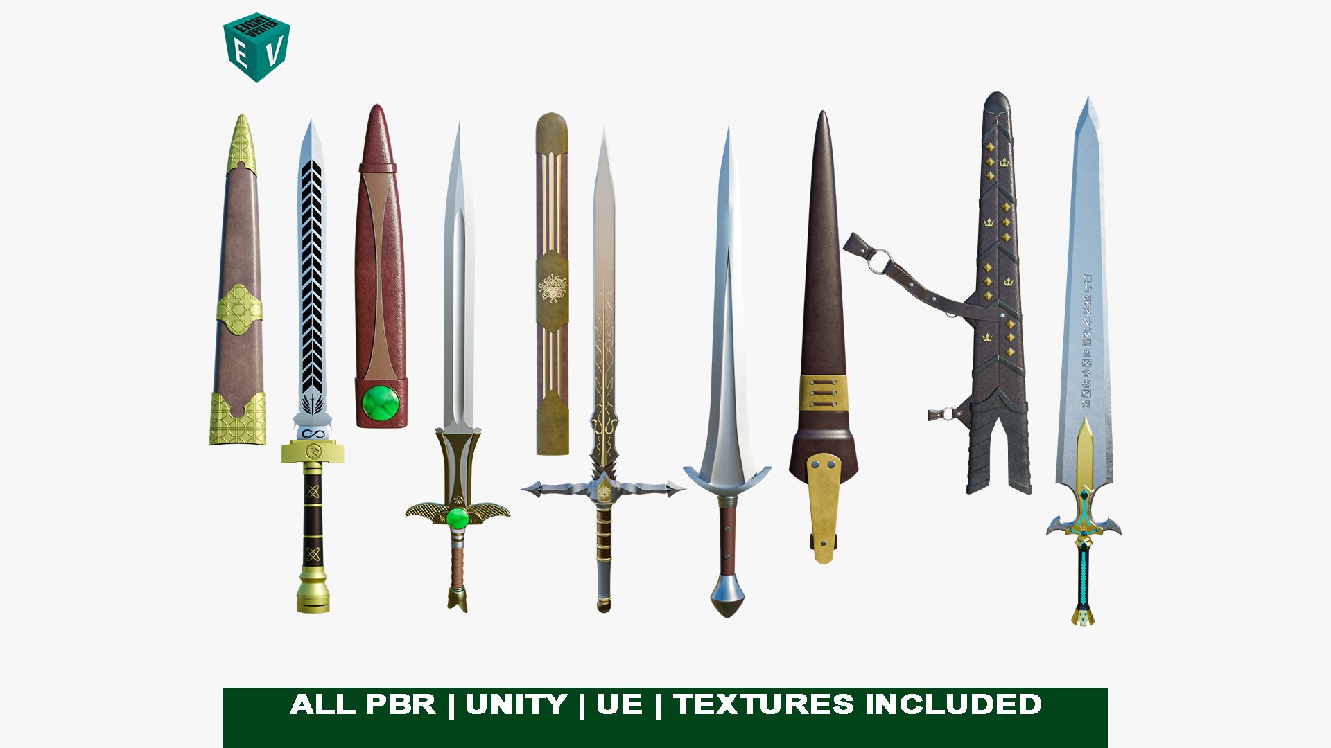 5 Fantasy Swords All PBR Unity UE Textures Included 3D Model ...