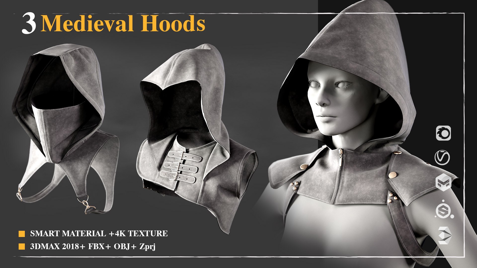 3 Medieval Hoods Model - TurboSquid 2156900