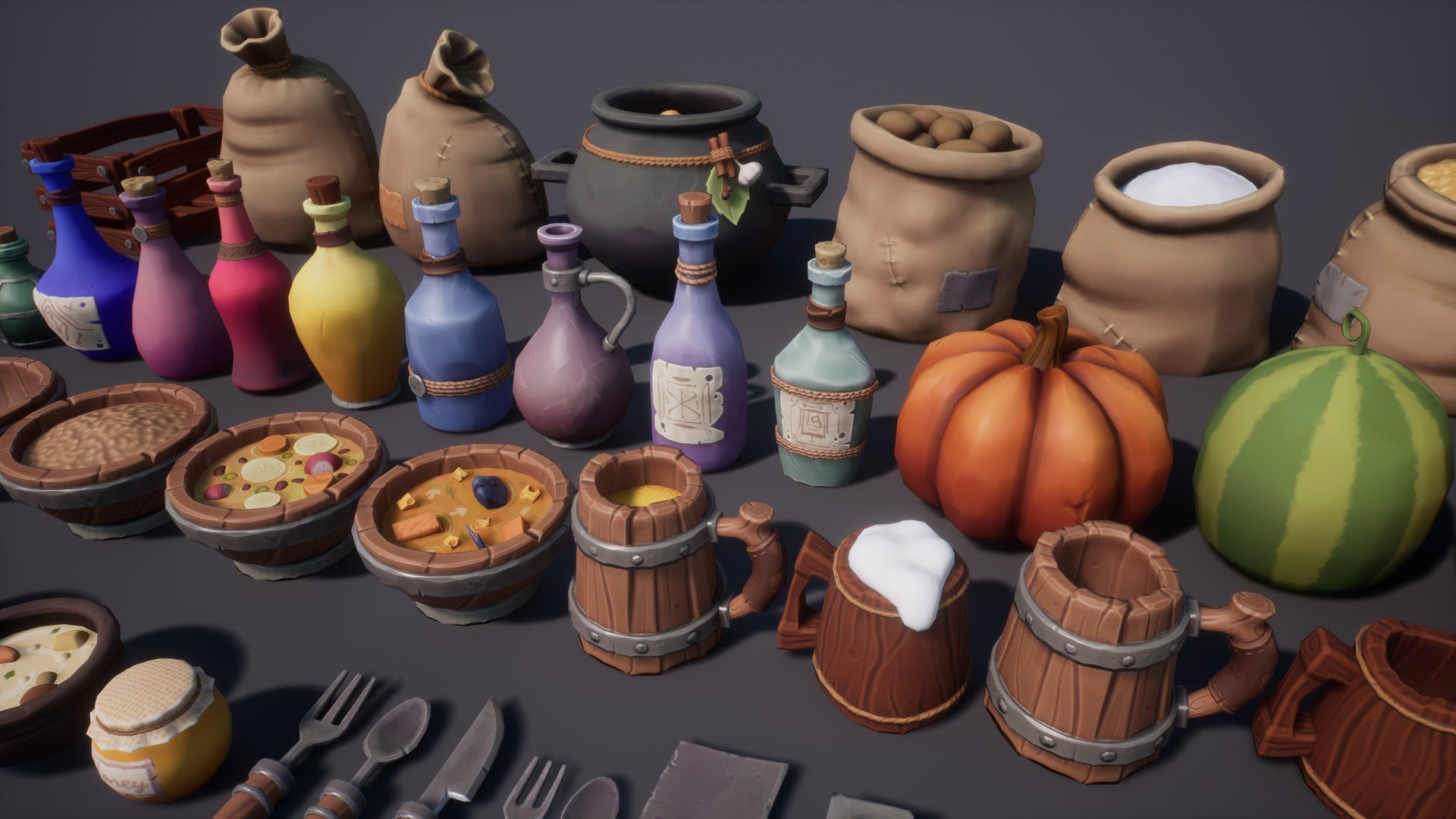 3D Stylized Food 3D Pack With Meat Fruits Vegetables Dishes Model ...