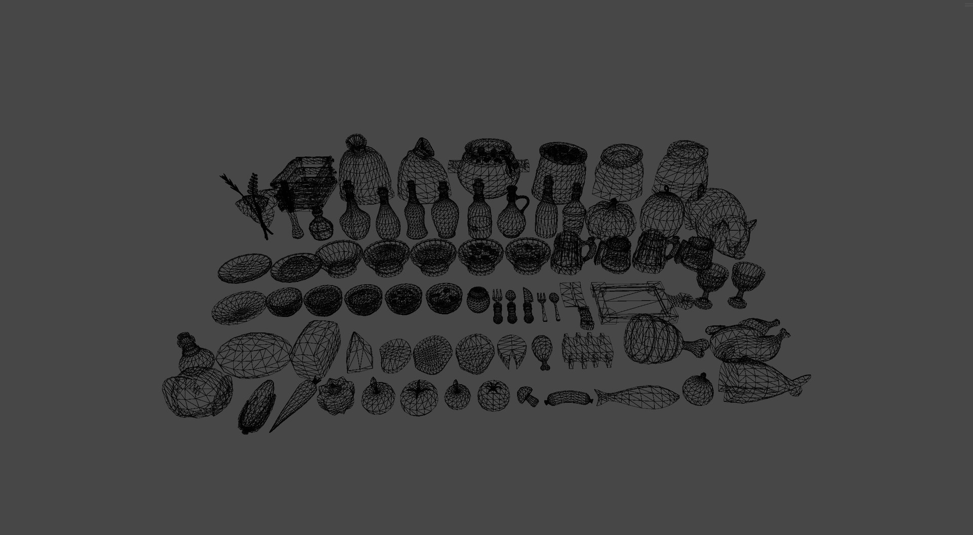 3D Stylized Food 3D Pack With Meat Fruits Vegetables Dishes Model ...