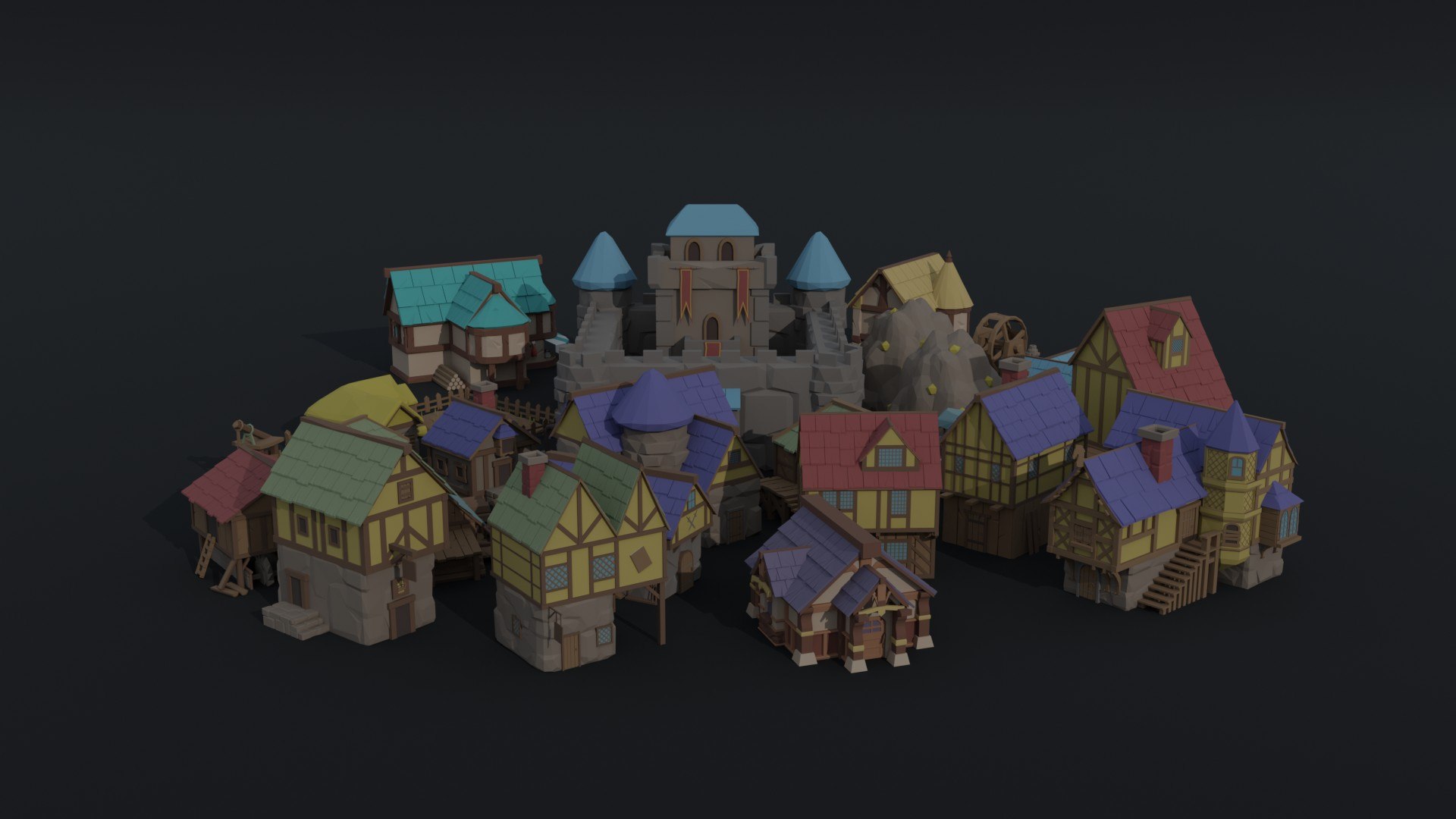 Low-poly Cartoon Medieval City Asset Polygonal Style 3D Model ...