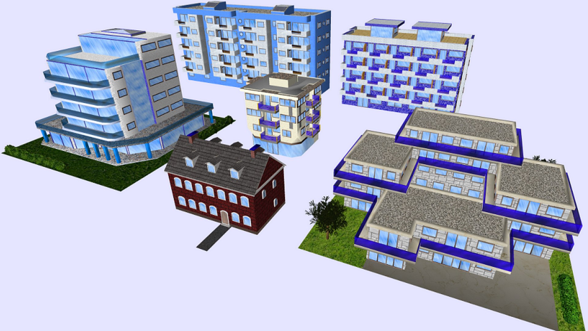 3D collection of 6 low-poly apartment buildings model - TurboSquid 1736620