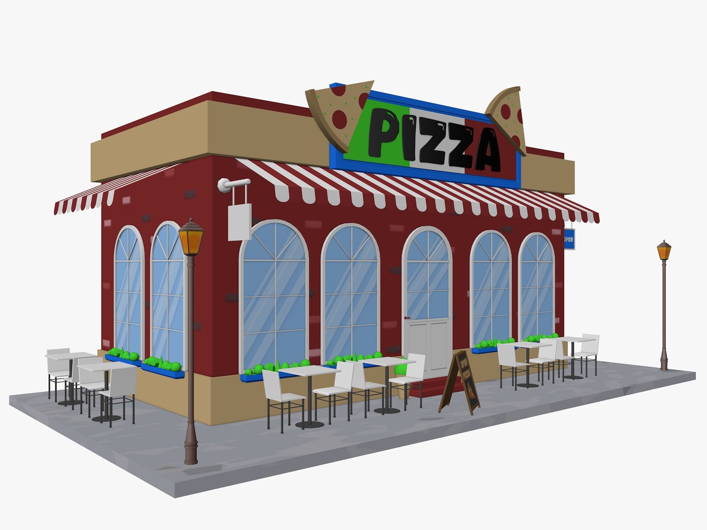 Cartoon Pizza Restaurant Model - TurboSquid 2228909