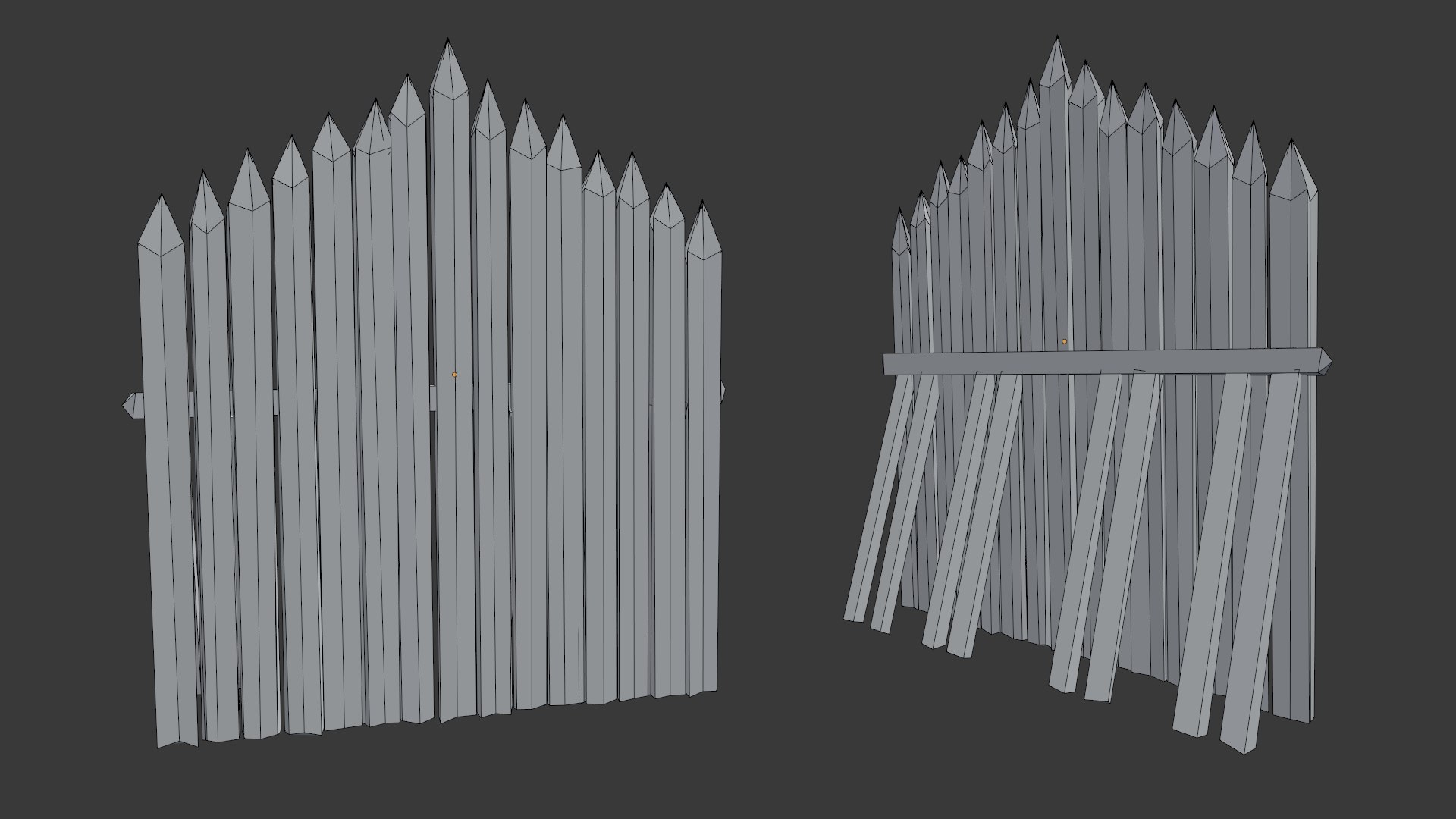 PALISADE BARRIER BARRICADE DAM WOODEN WALL MEDIEVAL VILLAGE FORT 3D ...