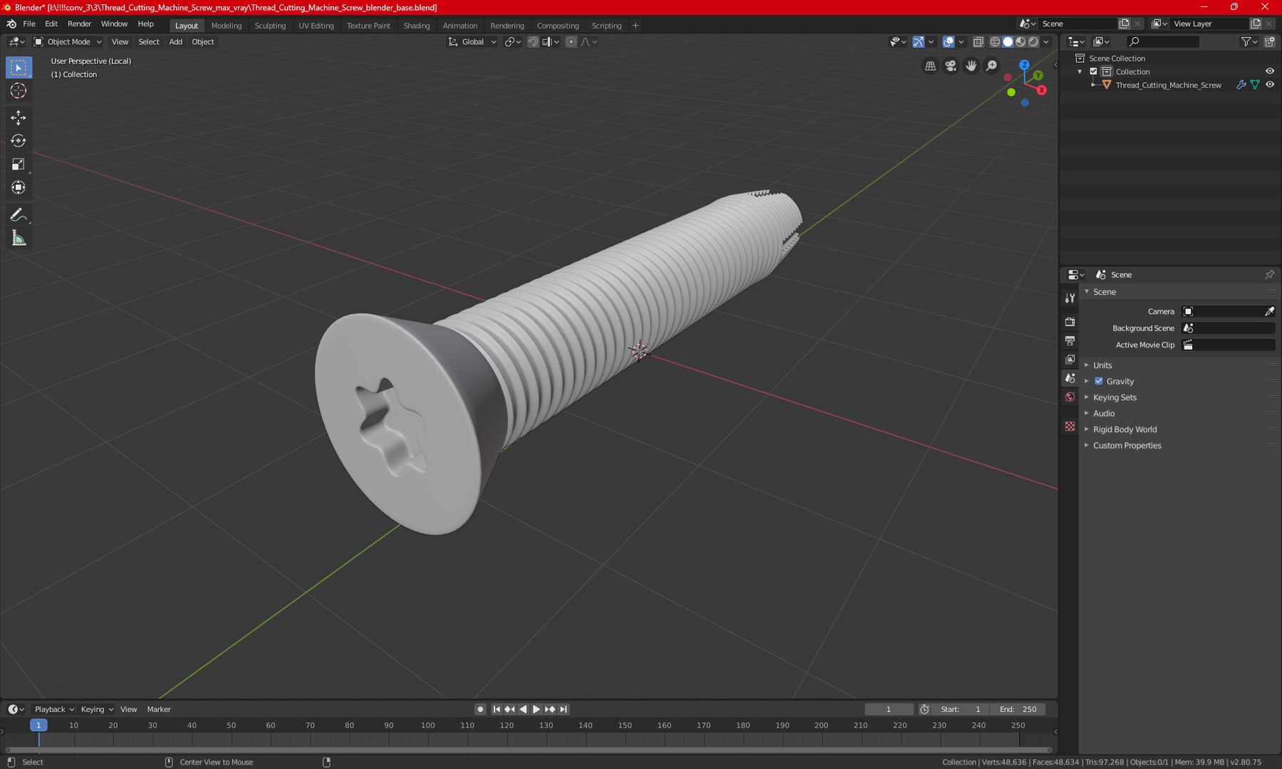 3D Thread Cutting Machine Screw - TurboSquid 2240494