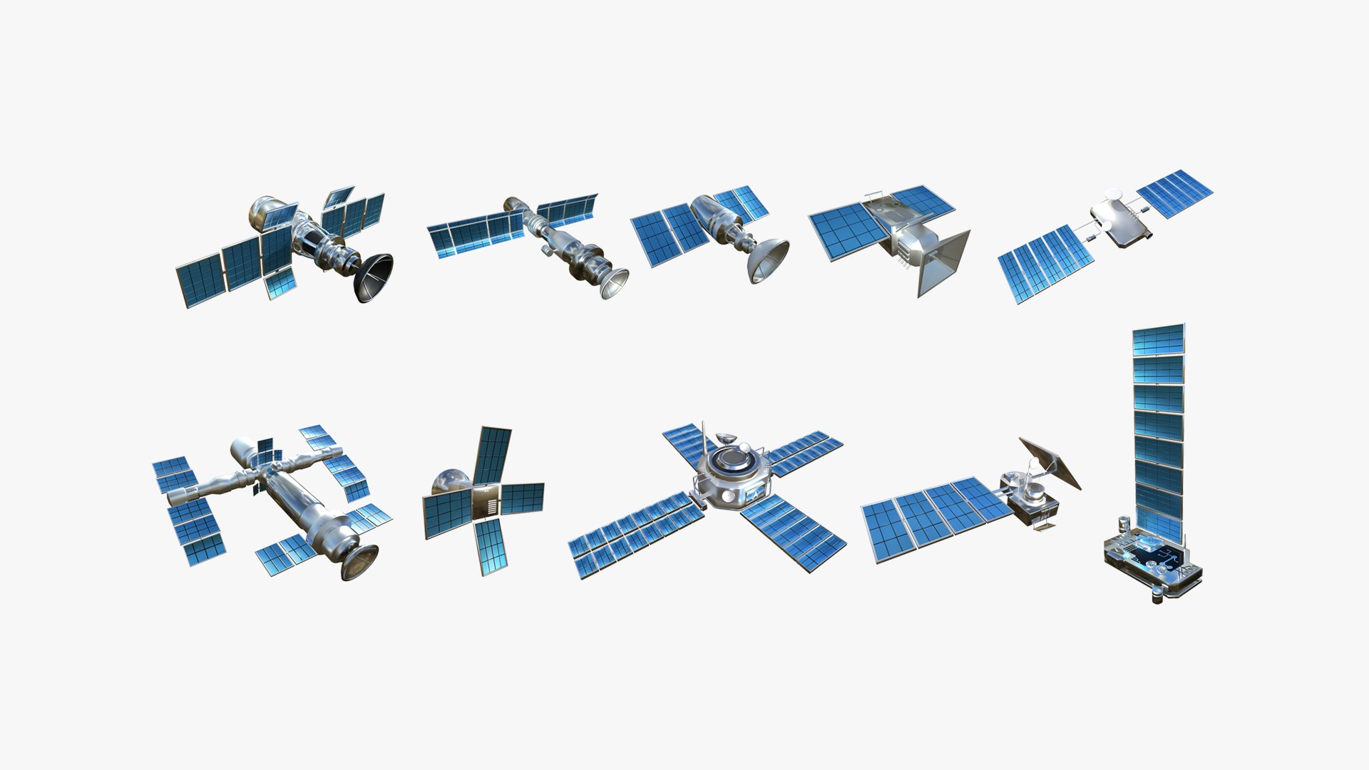 3D 10 Satellite Aluminum Collection - SciFi Space Design - TurboSquid 2228733