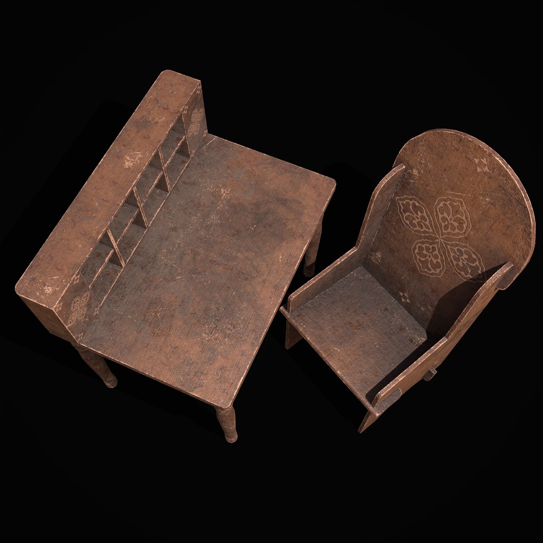 Elegant Short Writing Desk And Wooden Chair 3D - TurboSquid 1824131