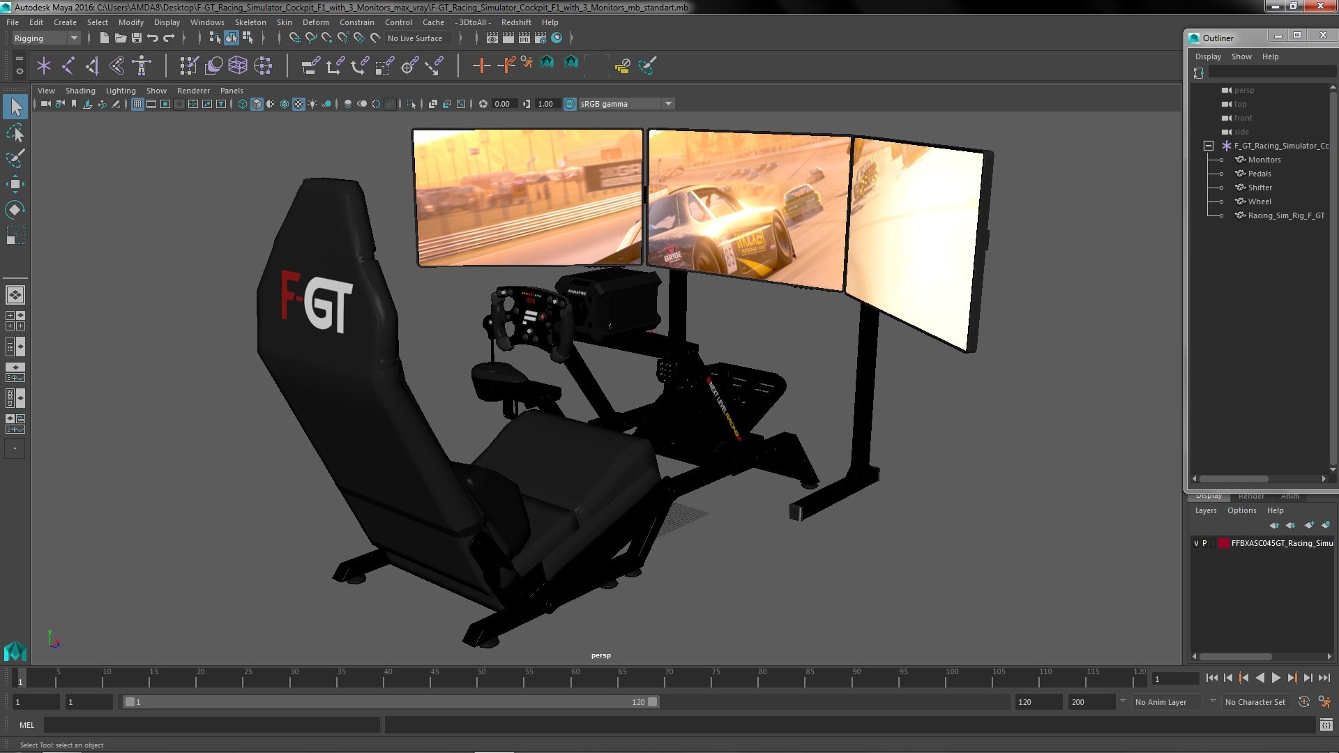 3D F-GT Racing Simulator Cockpit F1 With 3 Monitors - TurboSquid 2073119