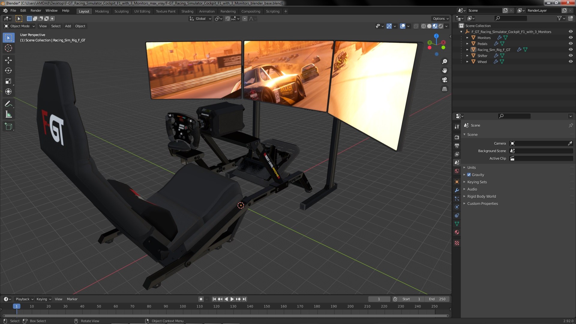 3D F-GT Racing Simulator Cockpit F1 With 3 Monitors - TurboSquid 2073119