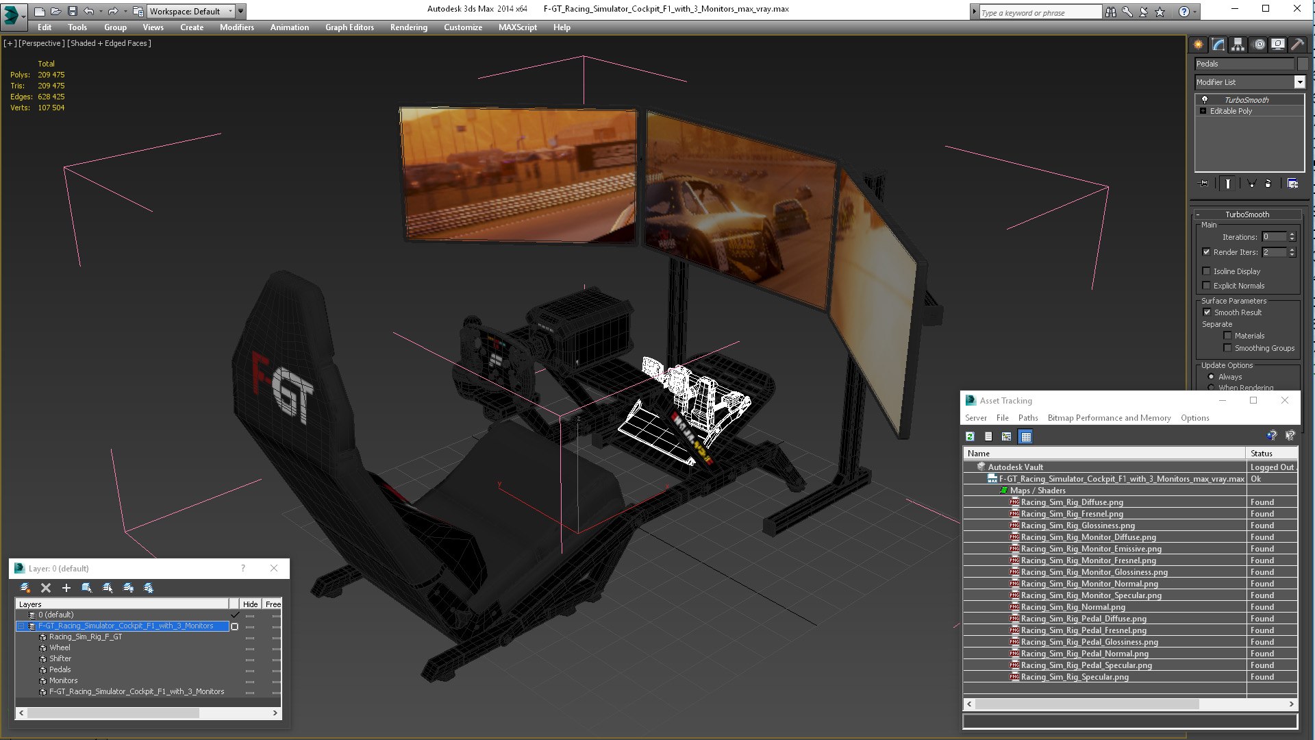 3D F-GT Racing Simulator Cockpit F1 With 3 Monitors - TurboSquid 2073119