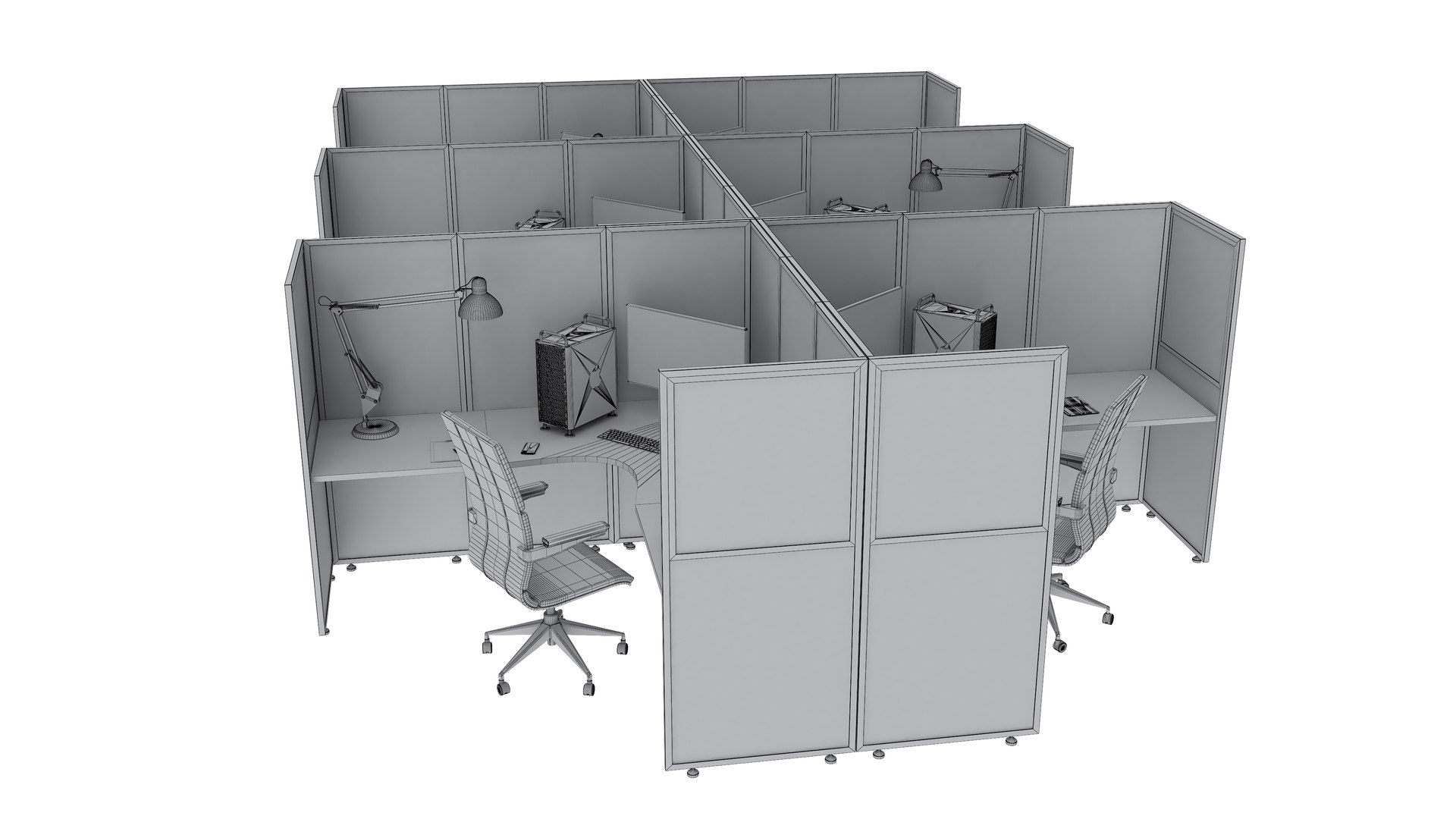 Open Plan Office Cubicle Furniture Set With Chairs 3D Model ...