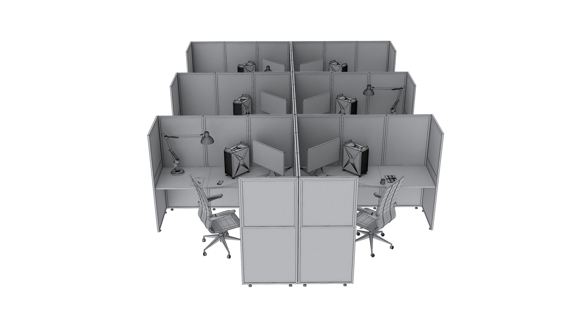 Open Plan Office Cubicle Furniture Set With Chairs 3D Model ...