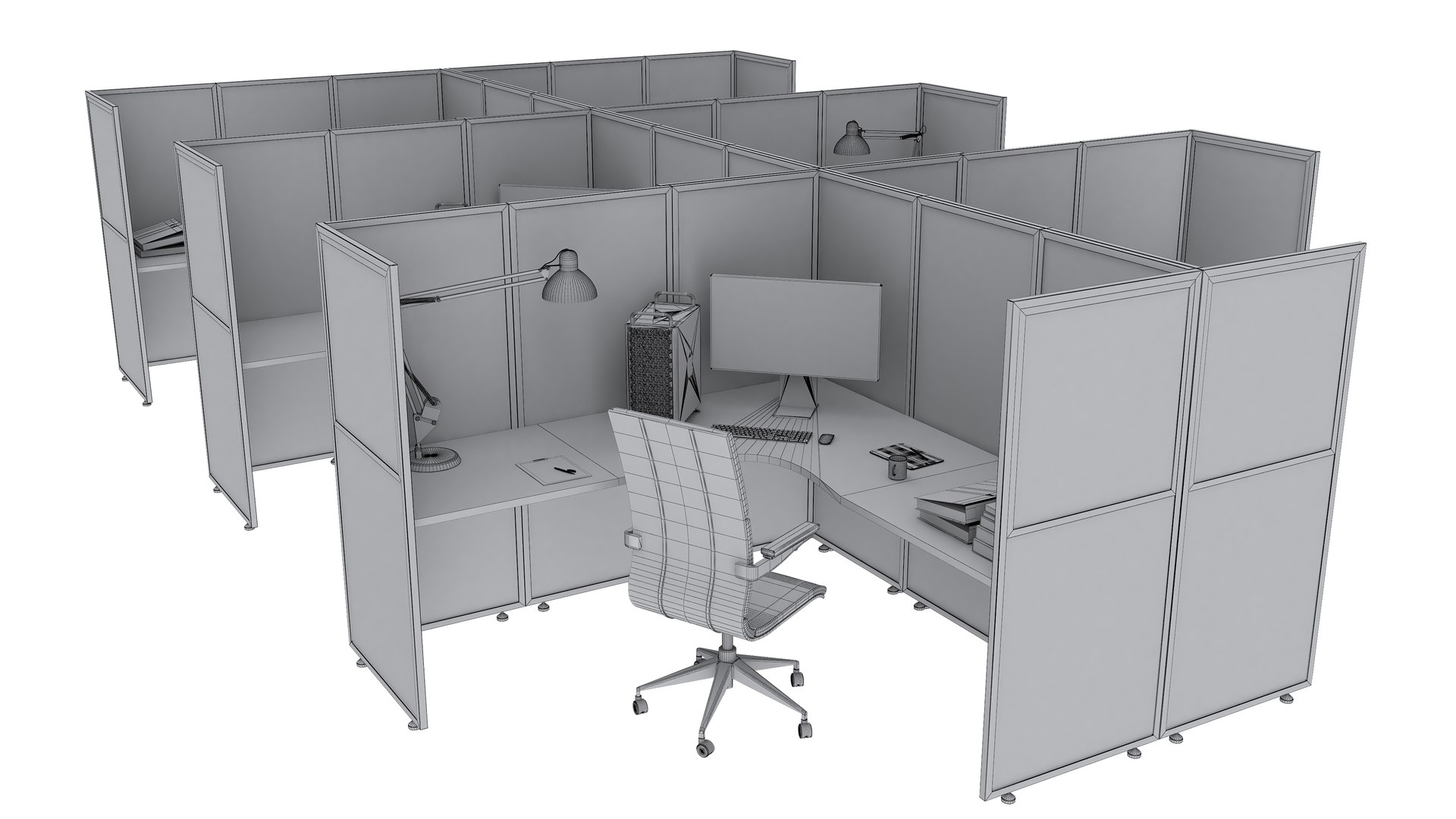Open Plan Office Cubicle Furniture Set With Chairs 3D Model ...