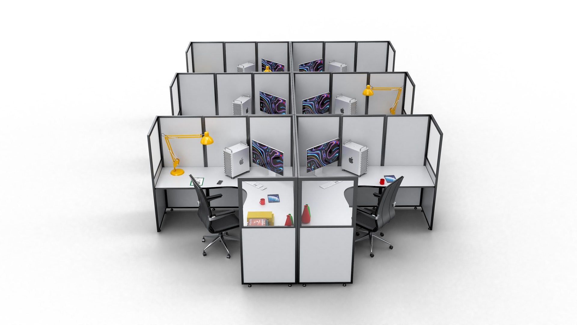Open Plan Office Cubicle Furniture Set With Chairs 3D Model ...