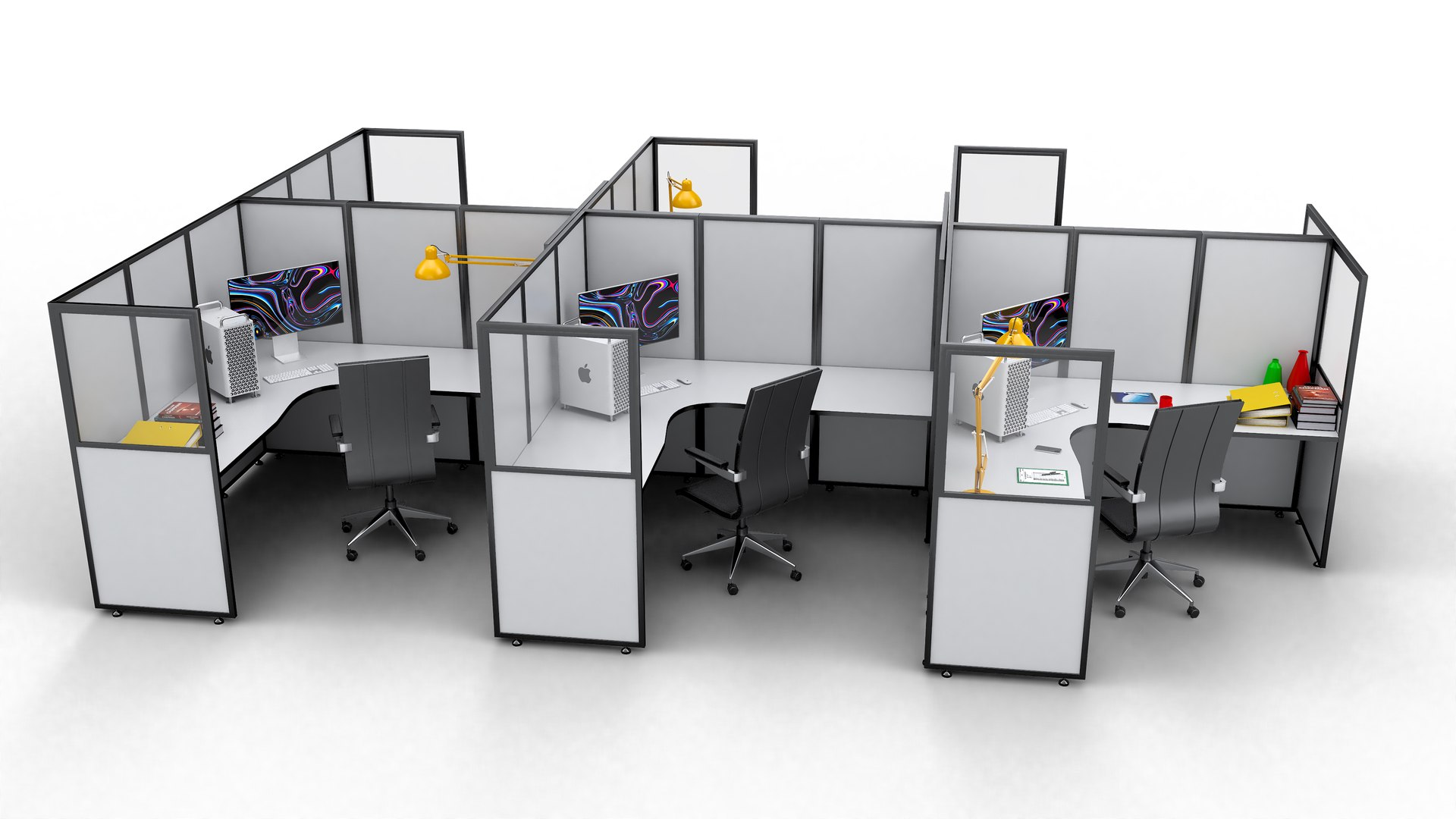 Open Plan Office Cubicle Furniture Set With Chairs 3D Model ...