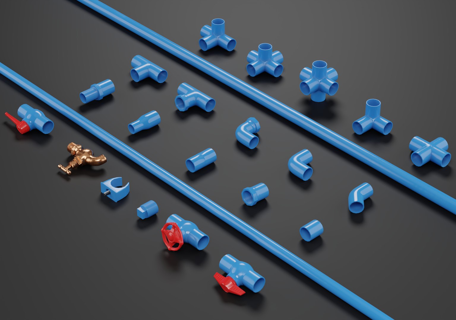 Set Of PVC Pipe Accessories Kitbash 3D Model 3D - TurboSquid 1750901