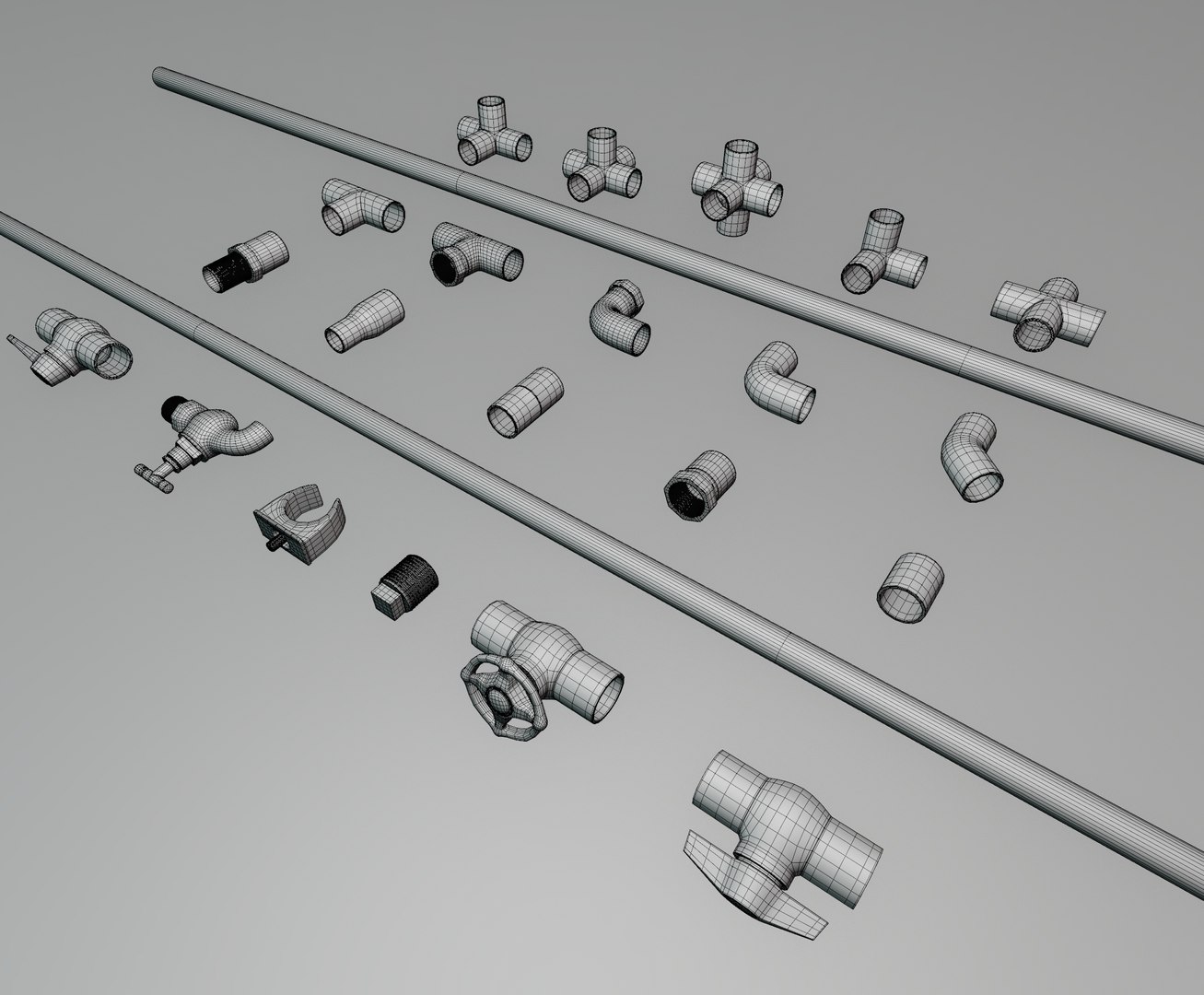 Set Of PVC Pipe Accessories Kitbash 3D Model 3D - TurboSquid 1750901