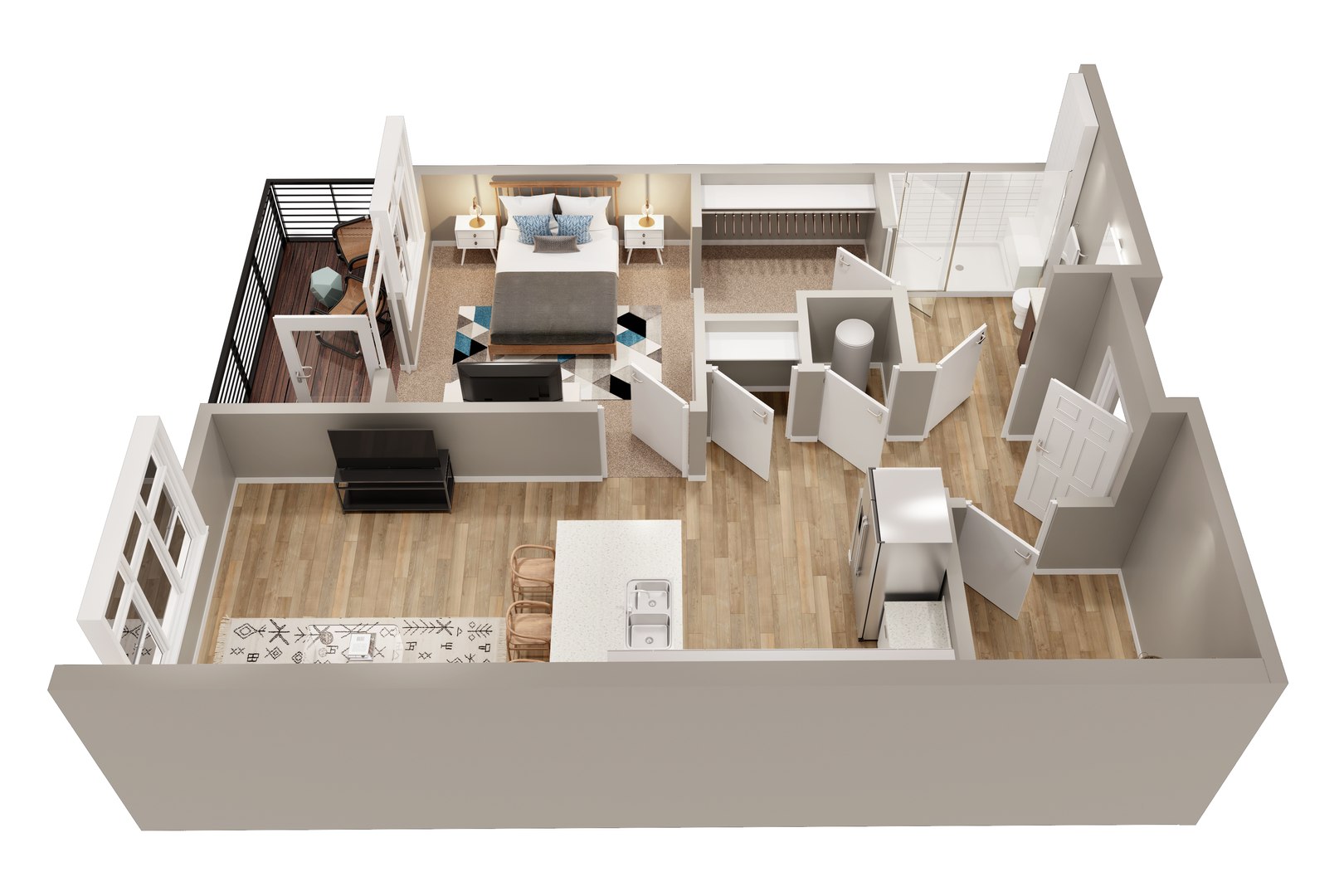 3D 1BHK Floor Plan Model - TurboSquid 1778945