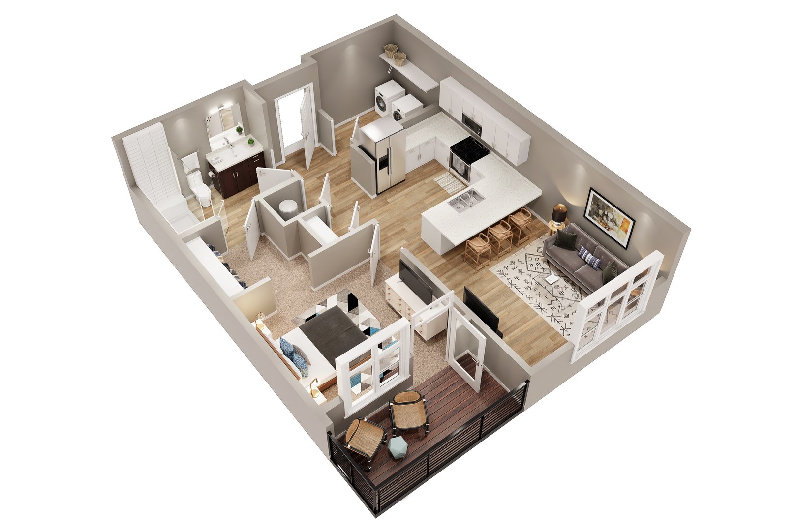 3D 1BHK Floor Plan Model - TurboSquid 1778945