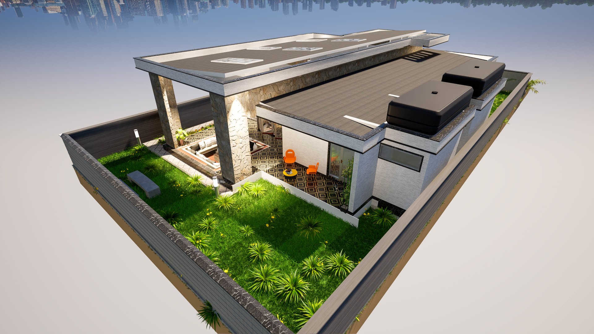3D Model Flat Roof Bungalow - TurboSquid 2326547