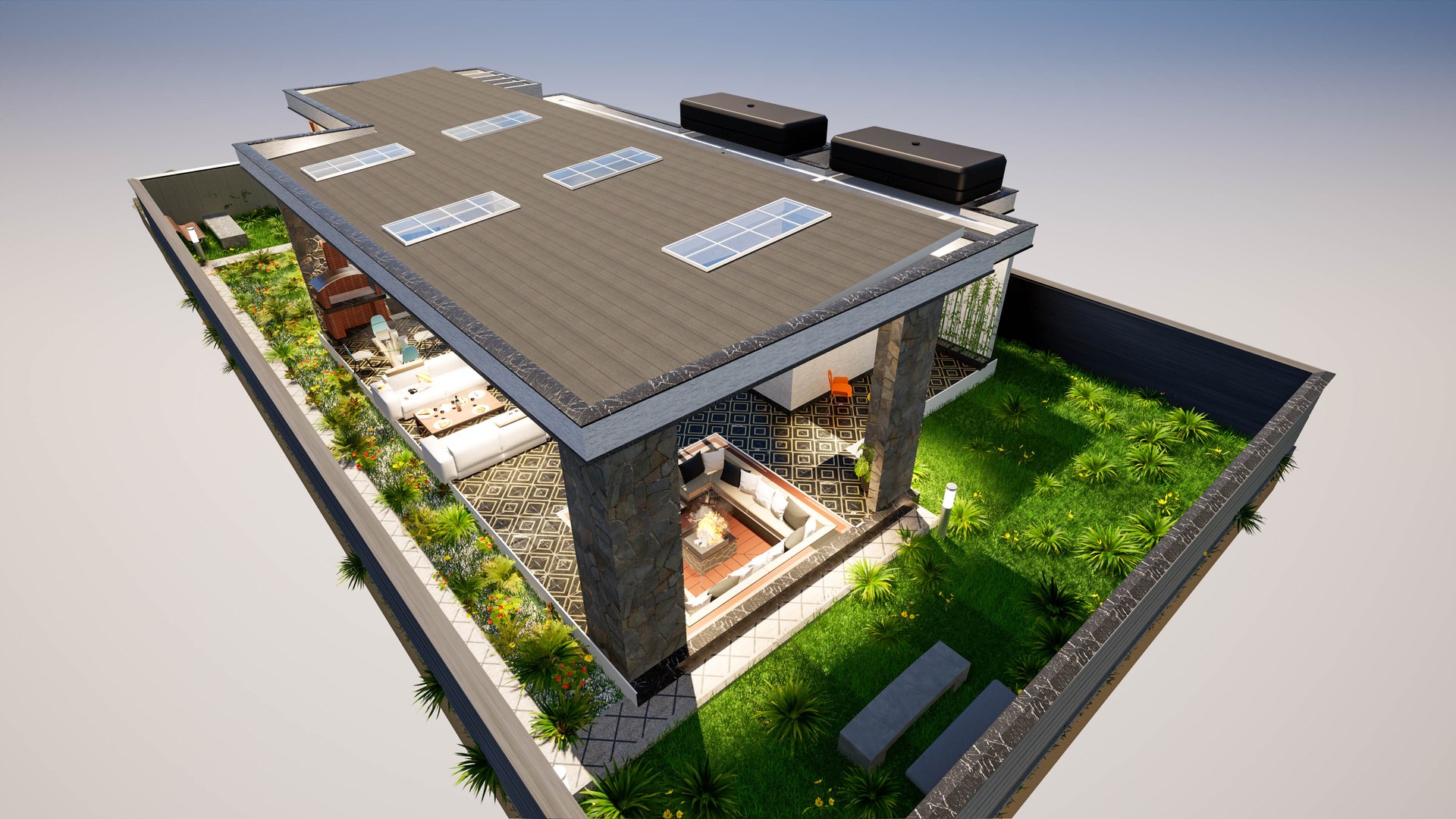 3D Model Flat Roof Bungalow - TurboSquid 2326547