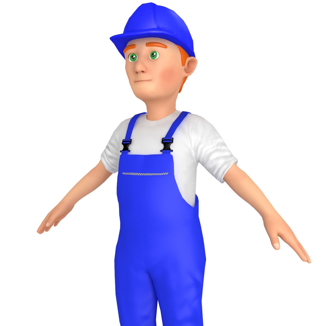 Cartoon worker man 2 model - TurboSquid 1339436