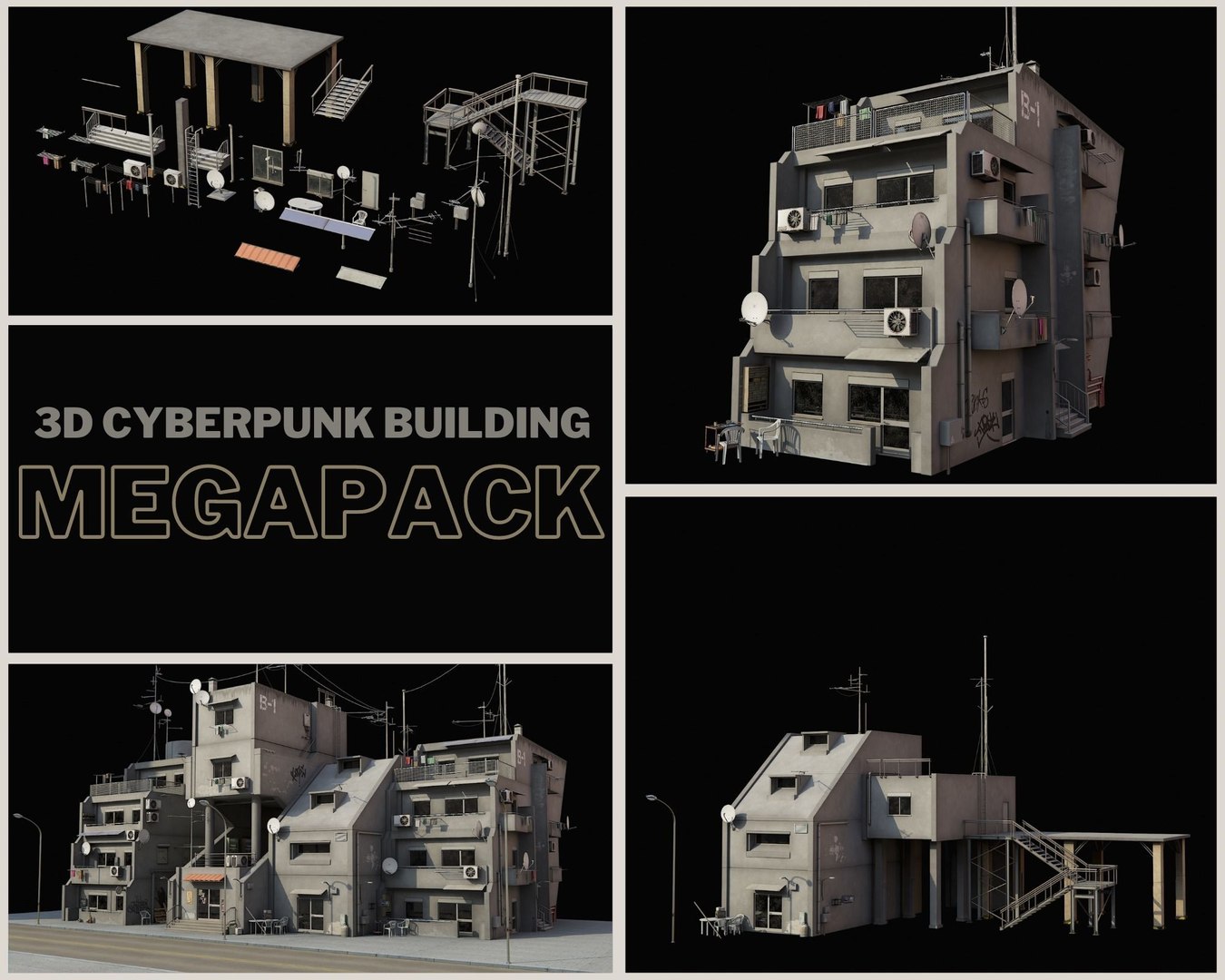 3D Cyberpunk Building Pack - TurboSquid 2005785