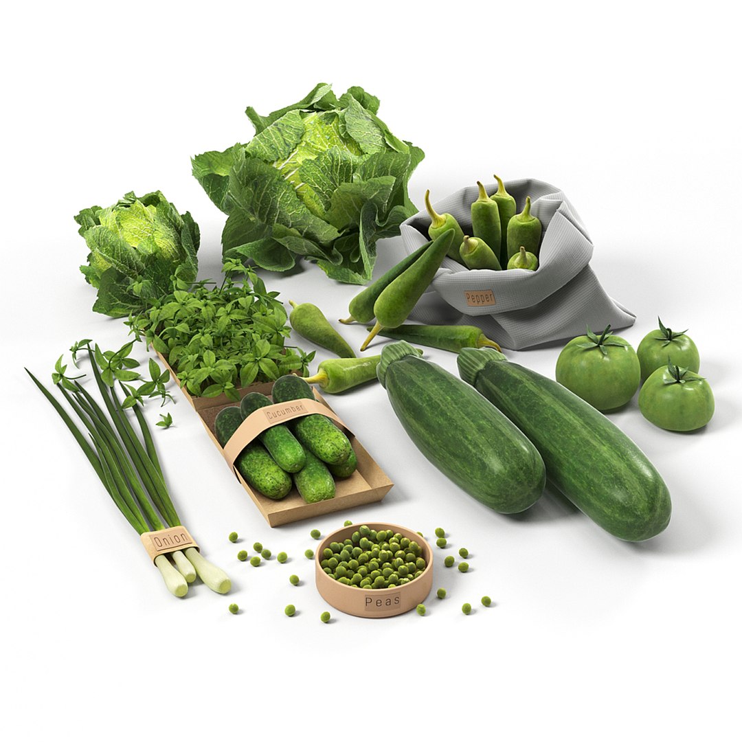 3D Set With Green Vegetables - TurboSquid 2206975