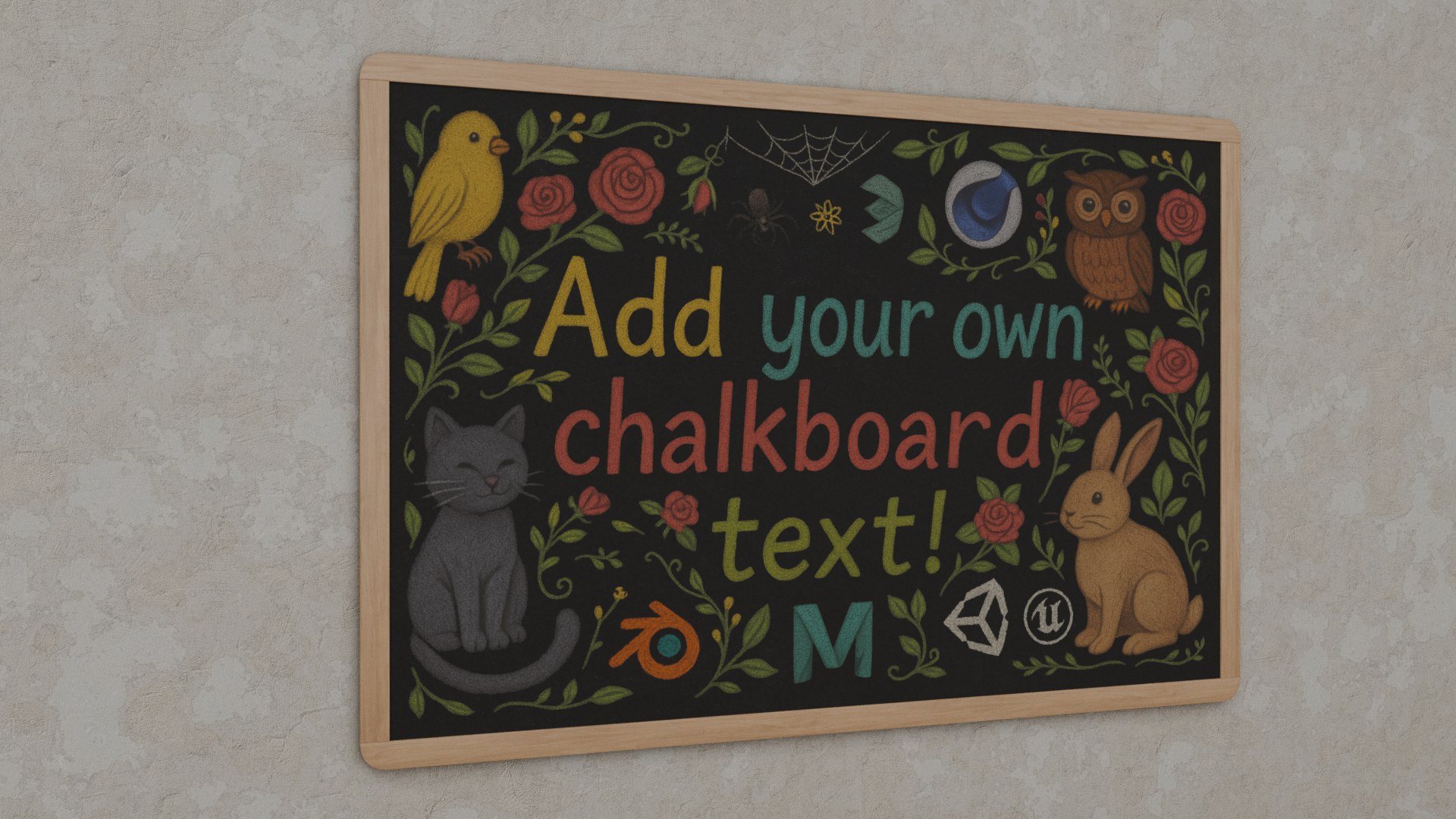 3D Customizable Wall-Mounted Blackboard - Rectangular Round Edge ...