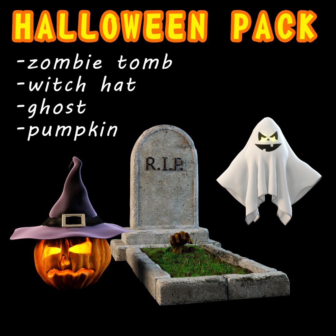 3D Halloween Pack 4 Items Model - TurboSquid 1214206