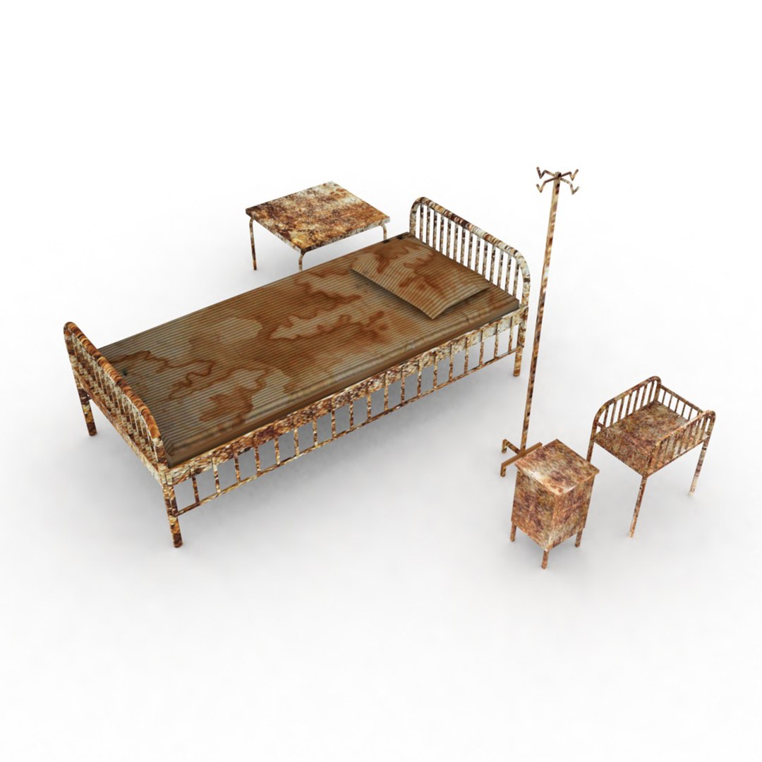 Rusty And Dirty Hospital Bed And Tables 3D Model - TurboSquid 2029230
