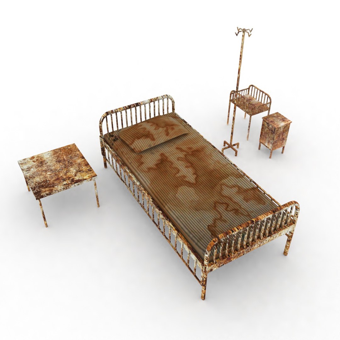 Rusty And Dirty Hospital Bed And Tables 3D Model - TurboSquid 2029230