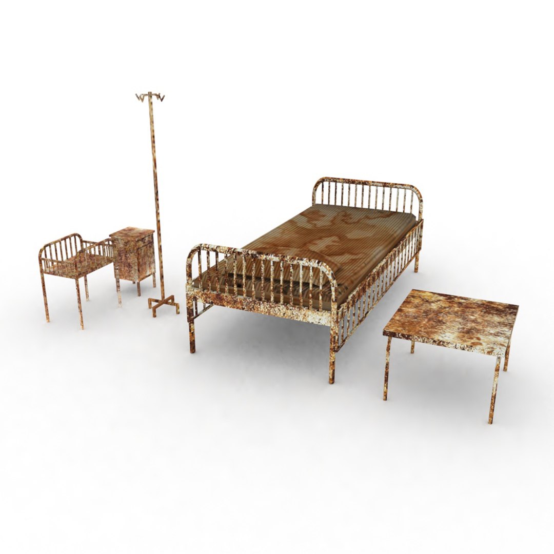 Rusty And Dirty Hospital Bed And Tables 3D Model - TurboSquid 2029230