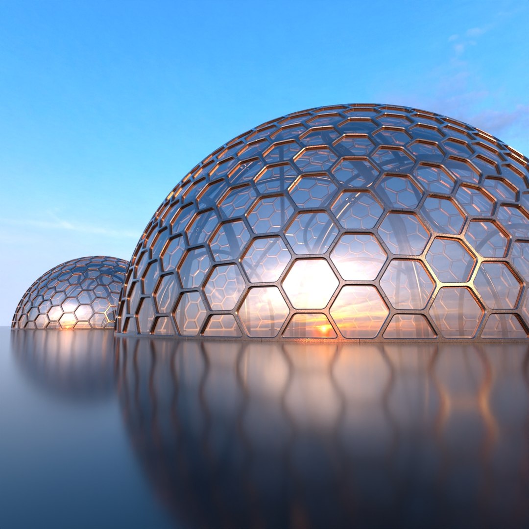 Sci-Fi Small Big Glass Hexagon Domes 3D Model - TurboSquid 2273216