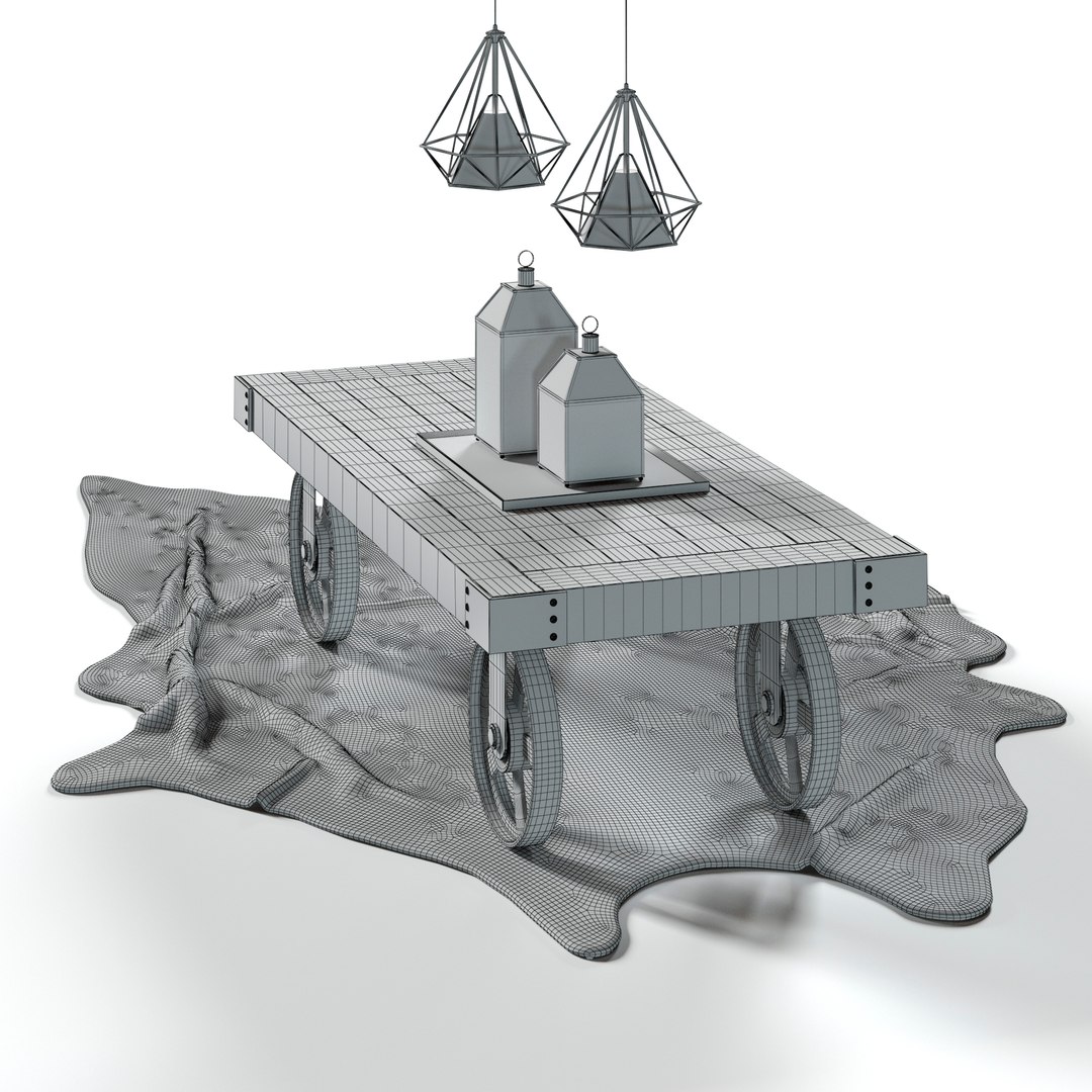 3D Industrial Coffee Table Cart - TurboSquid 1314818