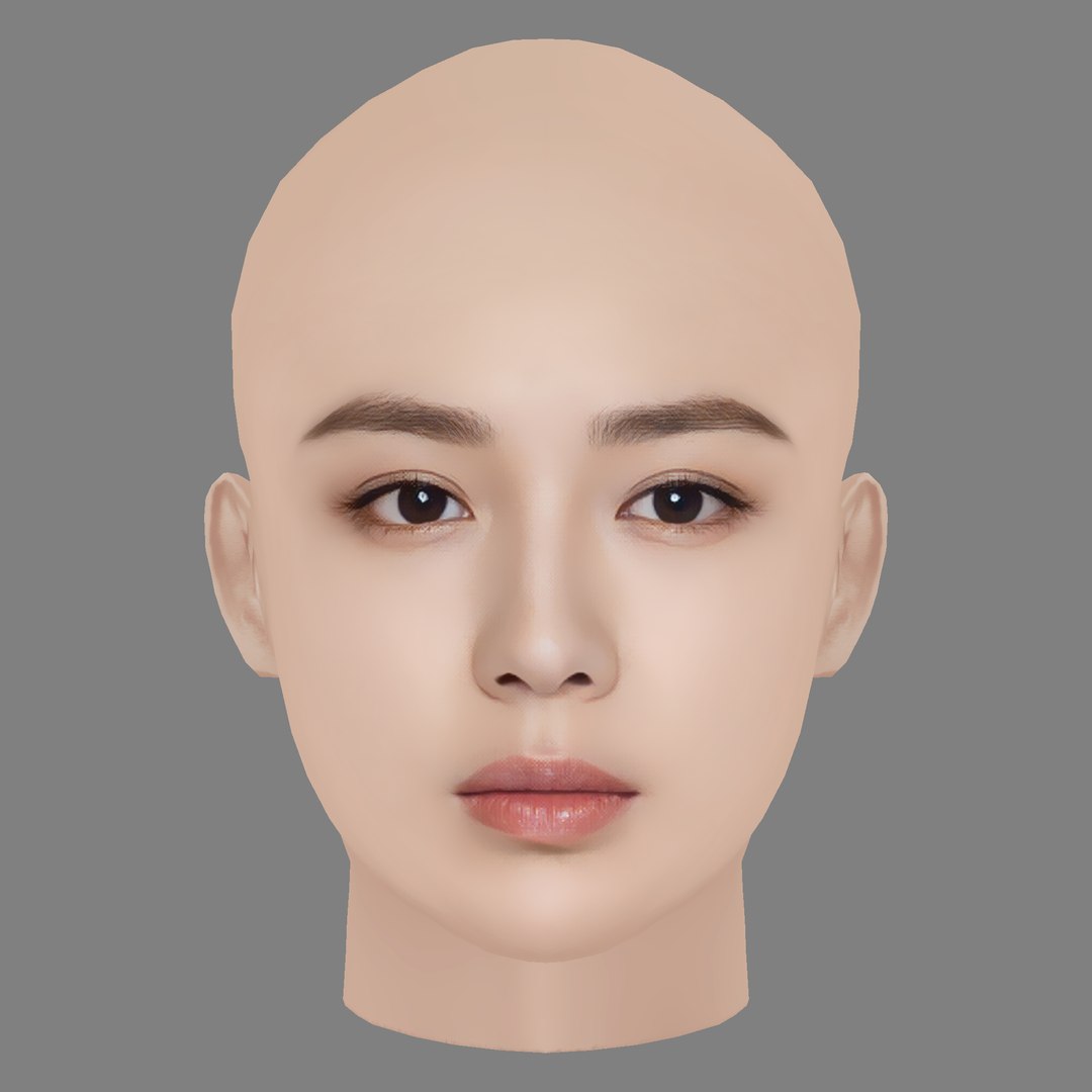 3D Beautiful Girl Head 06 - No Hair - Low Poly Head For Game ...
