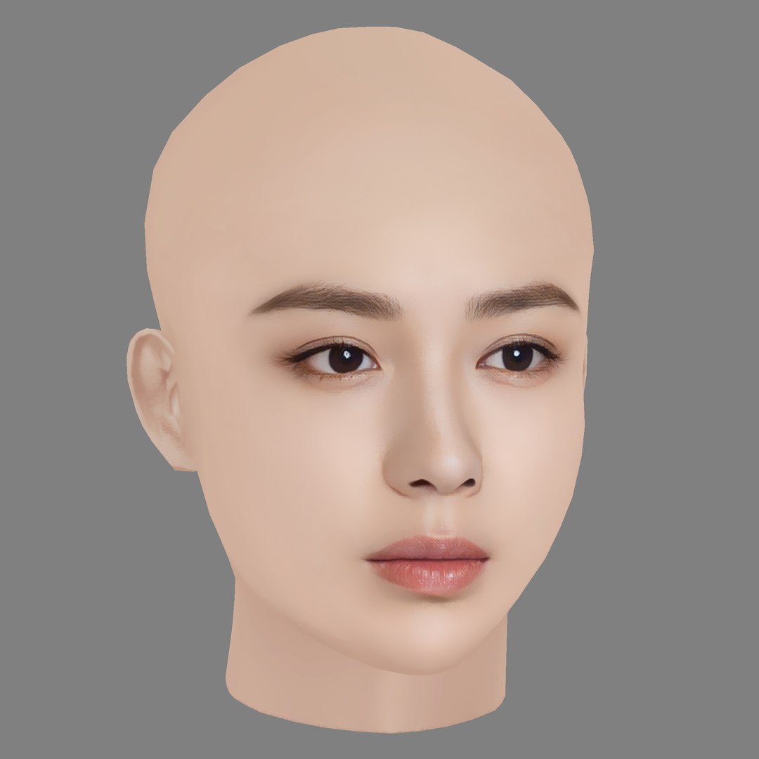 3D Beautiful Girl Head 06 - No Hair - Low Poly Head For Game ...