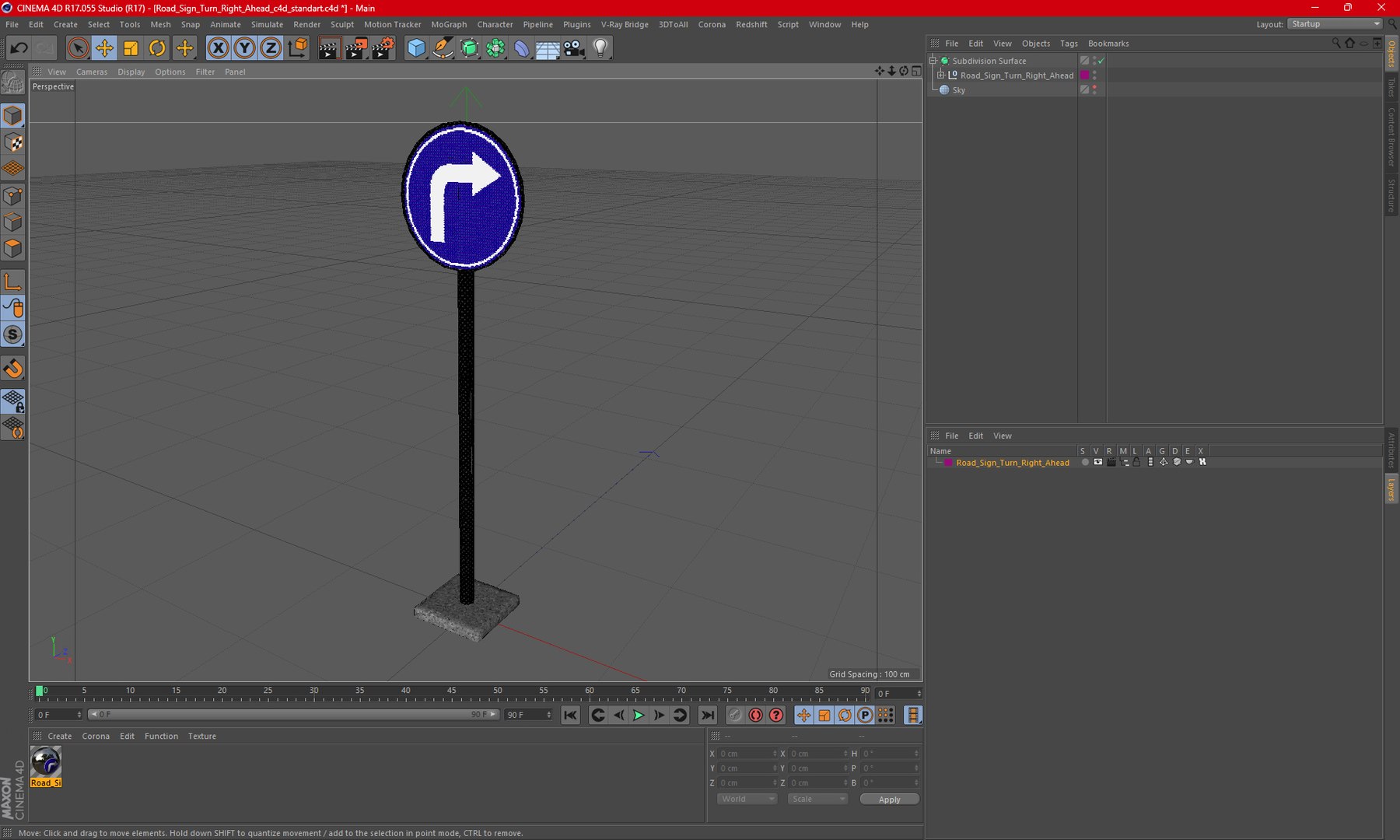 Road Sign Turn Right Ahead 3D Model - TurboSquid 2211848
