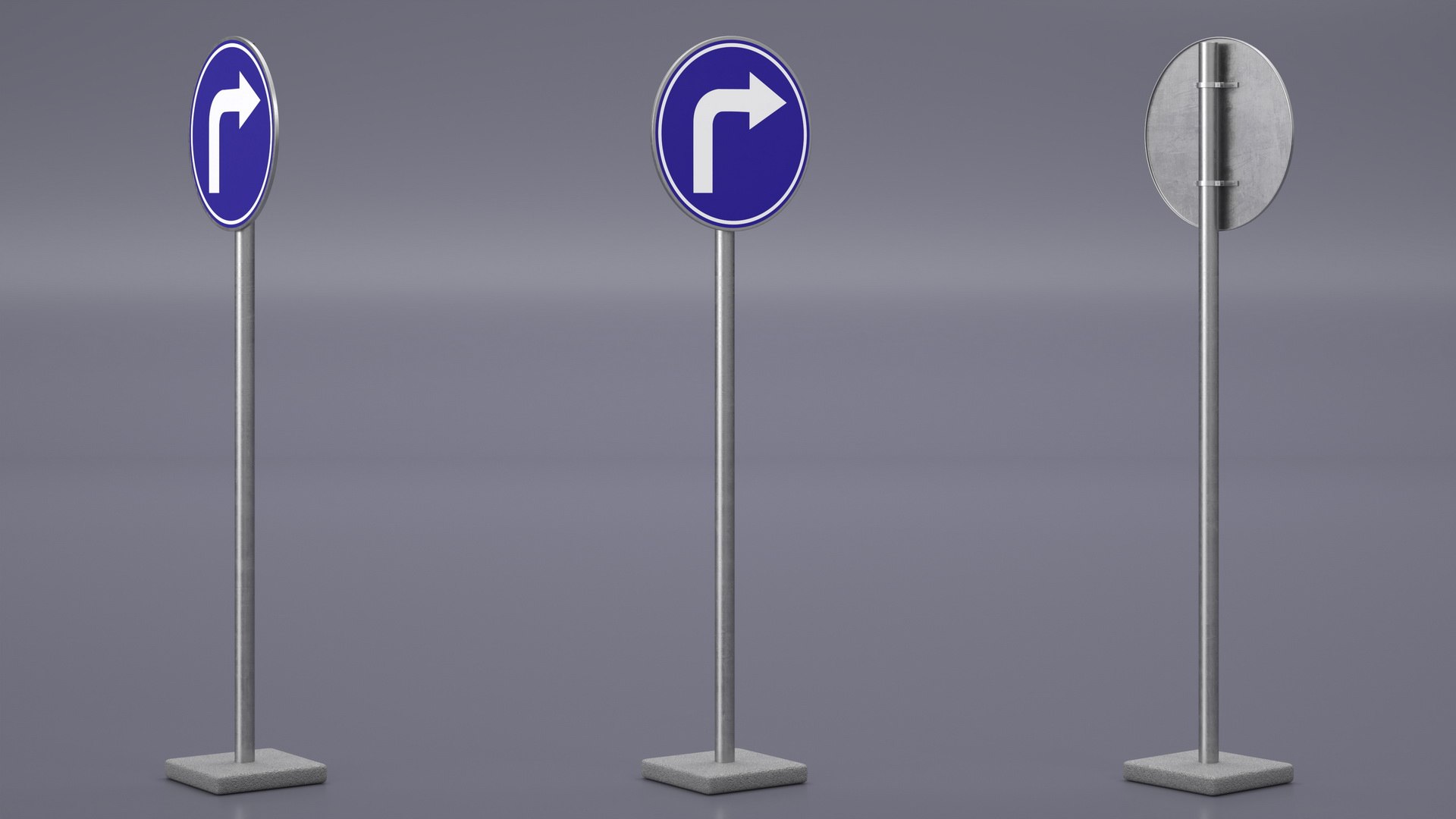 Road Sign Turn Right Ahead 3D Model - TurboSquid 2211848