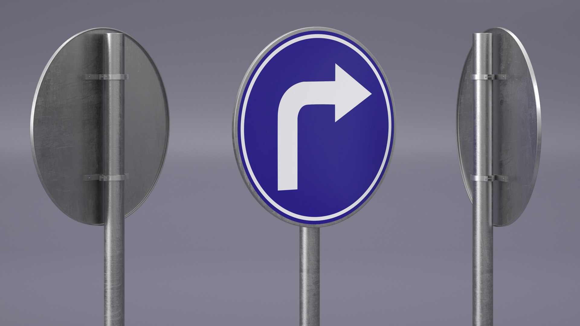 Road Sign Turn Right Ahead 3D Model - TurboSquid 2211848