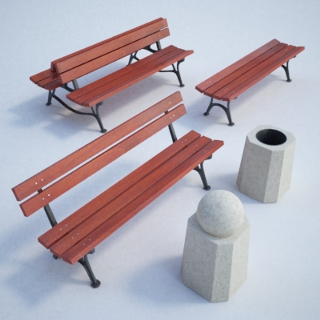 Set Street Furniture Bench 3d Model