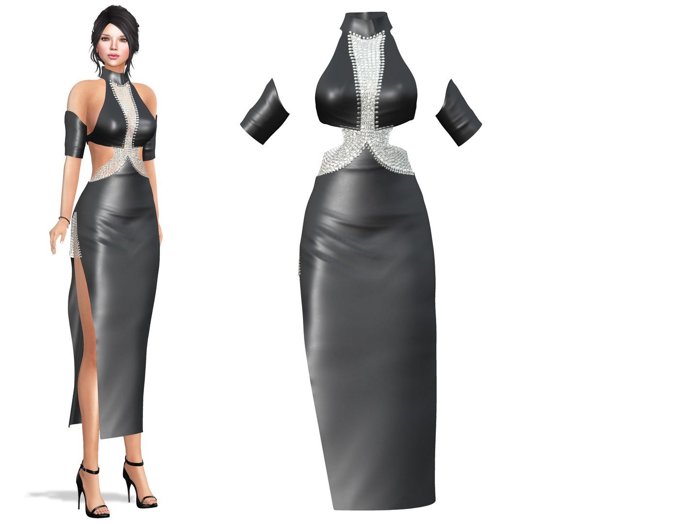 Leather Skirt Dress With Chain Detail And Arm Bands 3D model ...