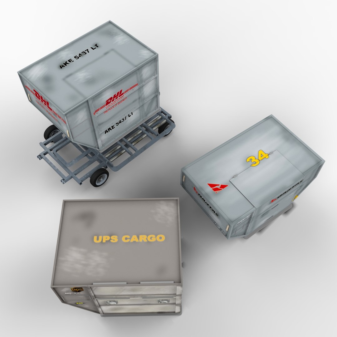 3d Model Airline Containers Trolley Load