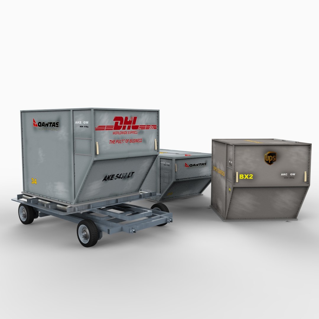 3d Model Airline Containers Trolley Load
