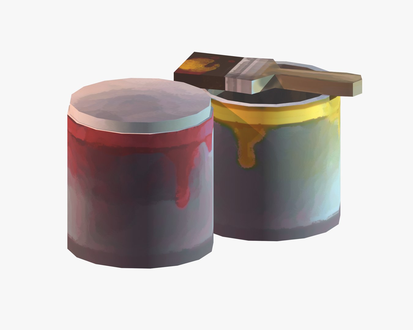 Stylized Paint Cans With A Brush Hand Painted Low Poly Models 3D Model ...