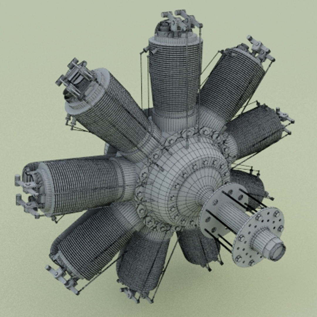 ww1 clerget rotary engine 3d max
