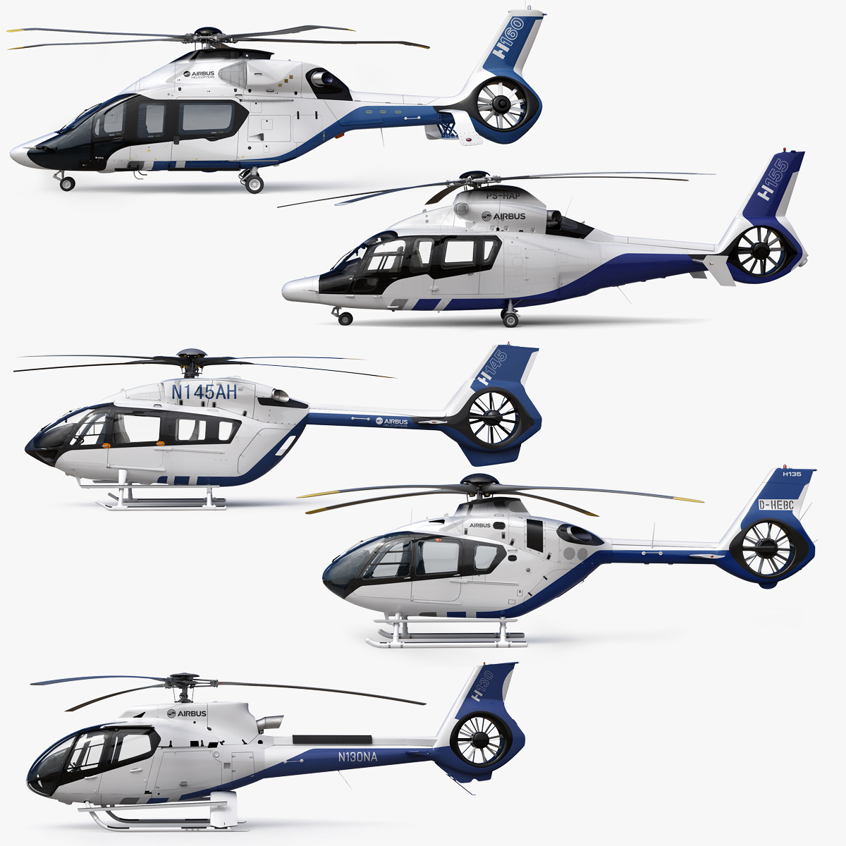 Kolekcja Airbus Helicopter H160 H155 H145 H135 H130 Eurocopter EC 160 155 145 135 130 Model 3D ...